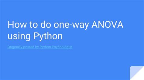 Ppt How To Do One Way Anova For Repeated Measures In Python