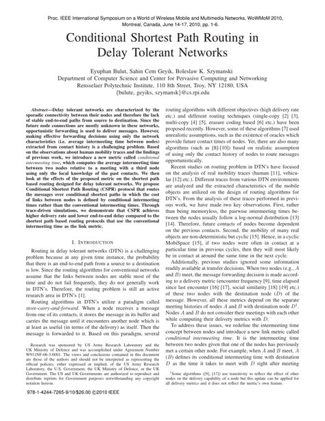 pdf conditional shortest path routing in delay tolerant networks