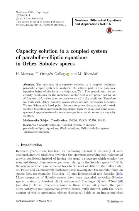 Pdf Capacity Solution To A Coupled System Of Parabolic Elliptic