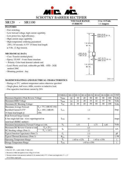 Sr180 Sr120 Schottky Barrier Rectifier Mic