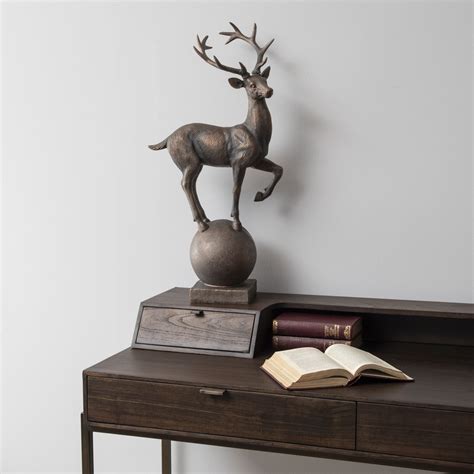 Six Pointer Stag On Decorative Ball Resin Sculpture Chloe Interiors