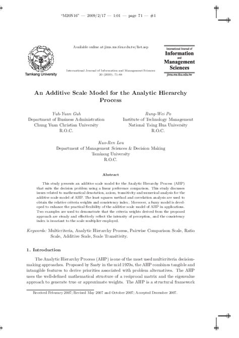 pdf an additive scale model for the analytic hierarchy process