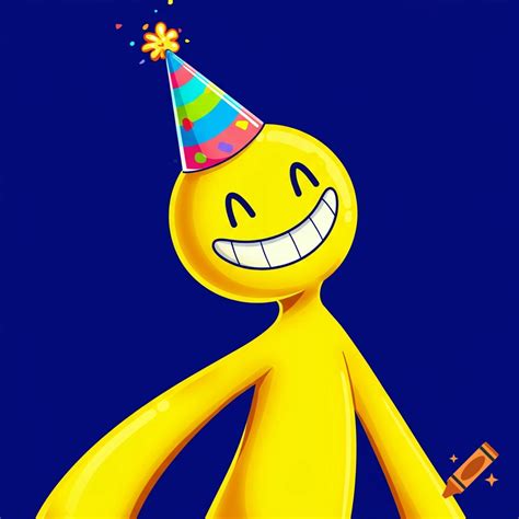 Yellow Slender Figure With Smiley Face And Party Hat On Craiyon