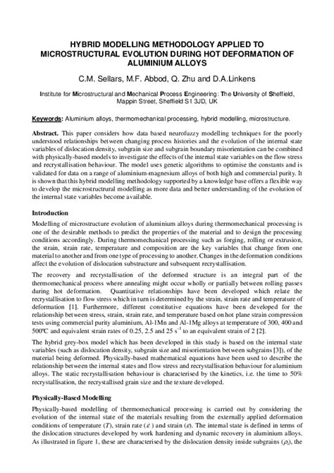 Pdf Hybrid Modelling Methodology Applied To Microstructural Evolution During Hot Deformation