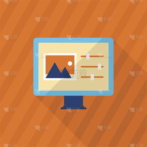 图片编辑器图标，矢量平面长阴影设计。