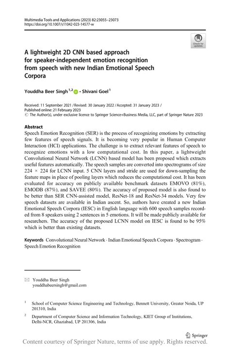 a lightweight 2d cnn based approach for speaker independent emotion