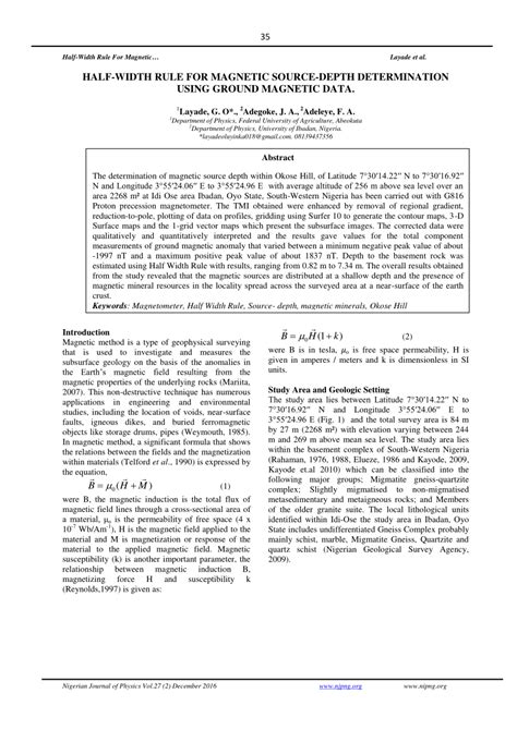 Pdf Half Width Rule For Magnetic Source Depth Determination Using