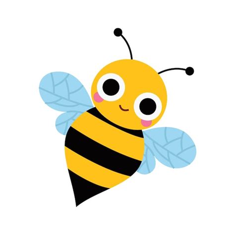 큰 눈과 뺨을 가진 귀여운 벌 숲이나 정원 곤충 아이들을 위한 벌레 재미있는 캐릭터 프리미엄 벡터