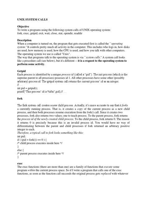 Unix System Calls Pdf Process Computing Concurrent Computing