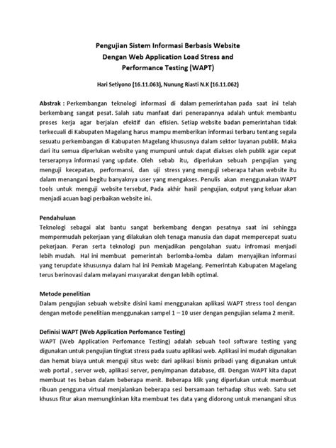 Pengujian Sistem Informasi Berbasis Website Dengan Web Application Load Stress And Performance