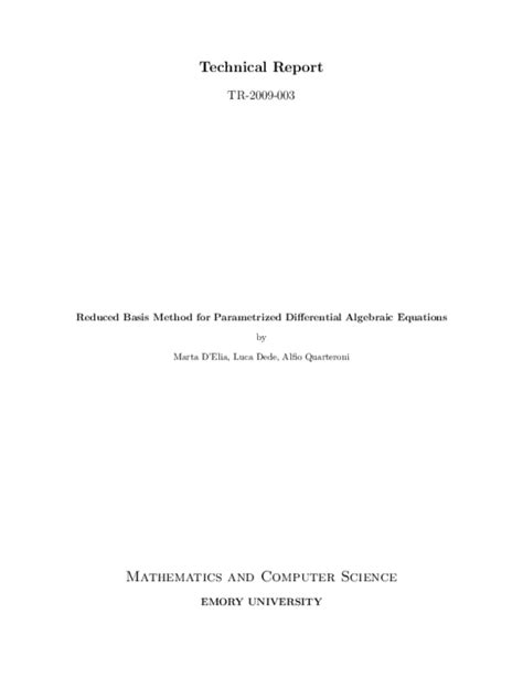 Pdf Reduced Basis Method For Parametrized Differential Algebraic Equations