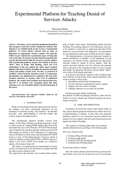 Pdf Experimental Platform For Teaching Denial Of Services Attacks