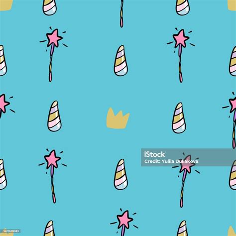 다양한 크기의 컬러 별과 마술 지팡이가 있는 매끄러운 벡터 패턴 엽서 벽지 종이 섬유에 대한 유치한 배경 0명에 대한 스톡 벡터 아트 및 기타 이미지 Istock