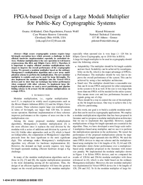 pdf fpga based design of a large moduli multiplier for public key