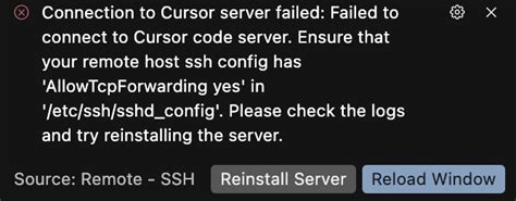 Need Help Connection To Cursor Server Failed Failed To Connect To Cursor Code Server Bug