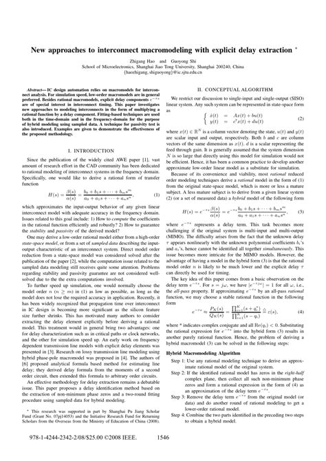 Pdf New Approaches To Interconnect Macromodeling With Explicit Delay Extraction