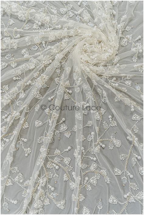 Beaded Lace Fabric Beaded Wedding Dress Lace White Couture Lace