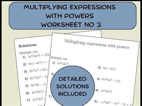 Multiplying Expressions With Powers Worksheet No 3 With Solutions Teaching Resources