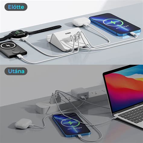 Hálózati Töltő 4 Port 2 X Type C 2 X Usb Töltő állomás Telefonos