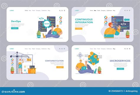 Devops Web Banner Or Landing Page Set Software Development Methodology