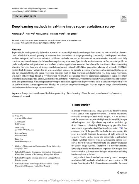 Deep Learning Methods In Real Time Image Super Resolution A Survey Request Pdf