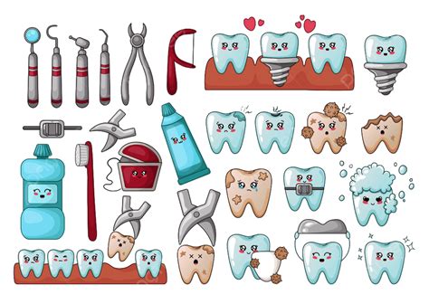 Set Of Teeth Vector Hd Png Images Set Of Kawaii Teeth With Medicine