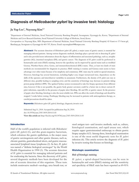 Pdf Diagnosis Of Helicobacter Pylori By Invasive Test Histology