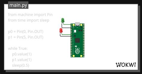 Grøn Og Rød Led Blinker Sammen Wokwi Esp32 Stm32 Arduino Simulator
