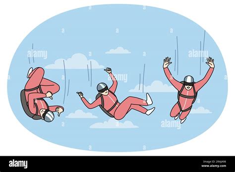 Happy Person In Protective Suit Falling Down From Sky With Parachute Concept Of Free Falling