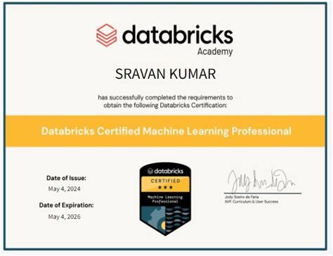 I Am A Databricks Certified Machine Learning Professional Sravan Kumar Posted On The Topic