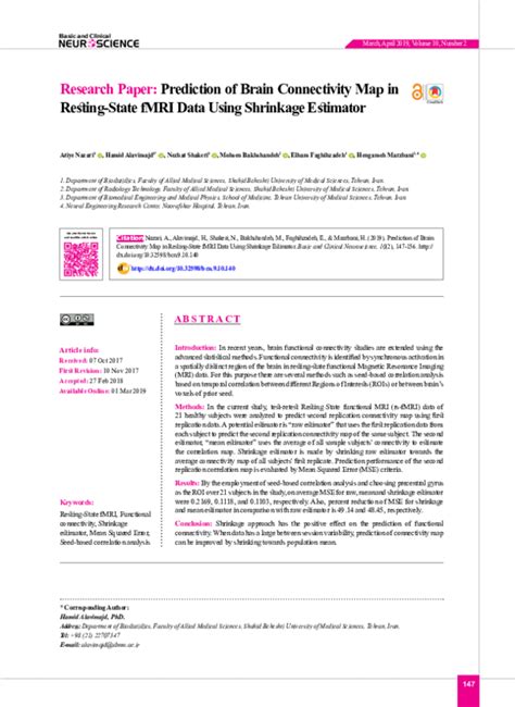 Pdf Prediction Of Brain Connectivity Map In Rs Fmri Data Using Shrinkage Estimator Basic And