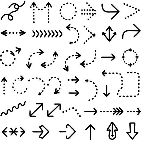Hand Drawn Collection Of Arrows And Symbols Including Dotted Lines