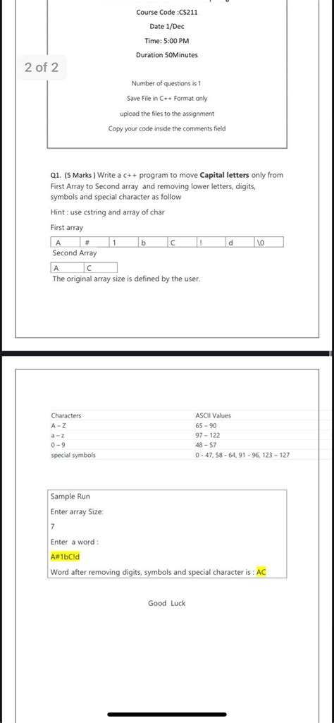 Solved Course Code CS211 Date 1 Dec Time 5 00 PM Duration Chegg Com