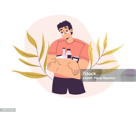 개인 관리 남자 캐릭터 지주 화장품 즐기다 손질 절차 벡터 일러스트 레이 션 개성 개념에 대한 스톡 벡터 아트 및 기타 이미지