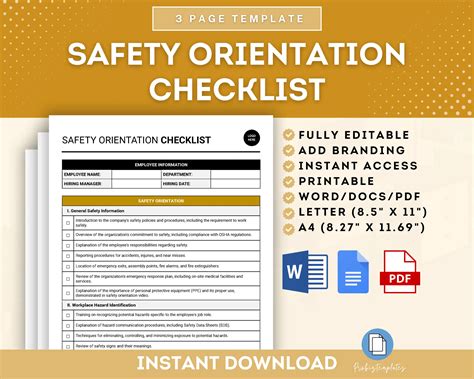 Safety Orientation Checklist Probiztemplates