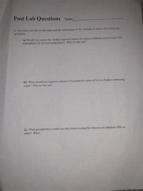 Solved Post Lab Questions Name Se What You Saw In Lab Today Chegg Com