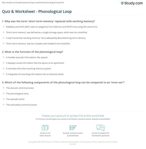 Quiz And Worksheet Phonological Loop