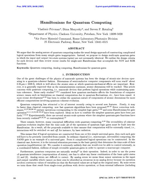 Pdf Hamiltonians For Quantum Computing