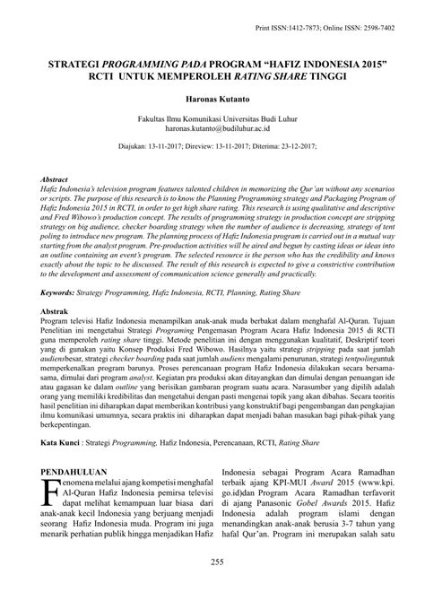 Pdf Strategi Programming Pada Program “hafiz Indonesia 2015” Rcti Untuk Memperoleh Rating