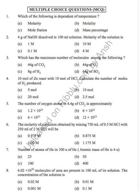 Chemistry Mcqs For Class 11 Chapter Wise With Answers In 2025 11th