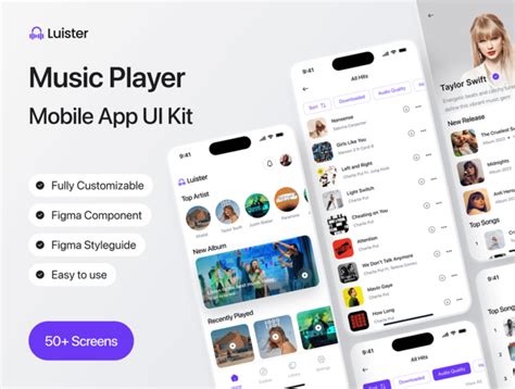 Luister Music Player Mobile App Ui Kit 50屏音乐音频播放器移动应用app设计用户界面ui套件模板 格外视觉 Uigui Cn 国外高品质设计素材共享网