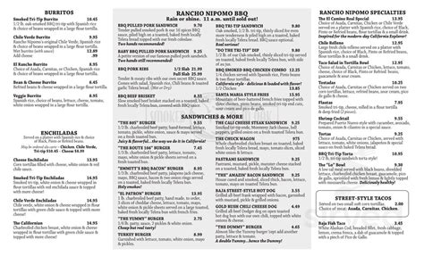 Rancho Nipomo Bbq Menu In Nipomo California Usa