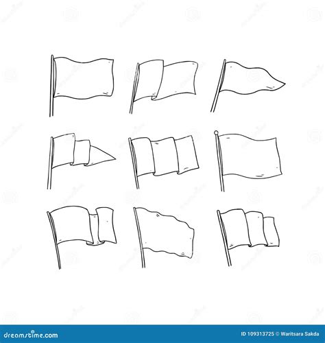 Hand Drawn Vector Illustration Of Flag On White Background Blank White