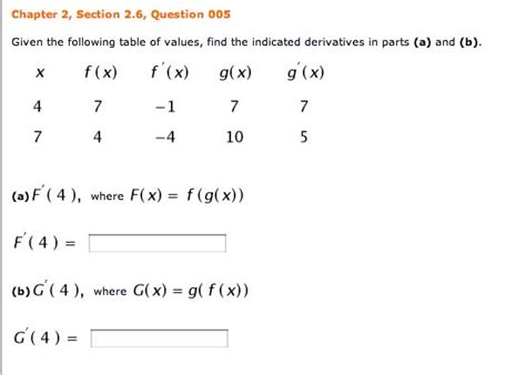 solved given the following table of values find the