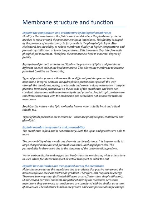 Membrane Structure And Function Membrane Structure And Function Explain The Composition And