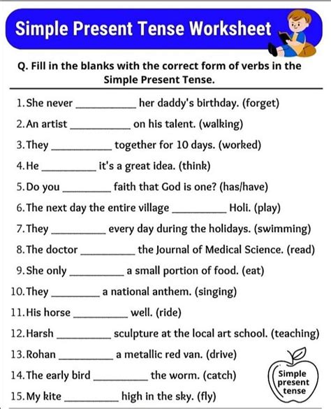 Present Simple Tense Worksheet For Grade 4