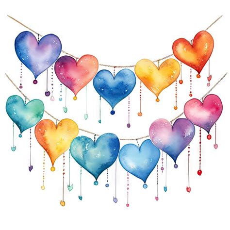 Premium Ai Image Watercolor Hearts Of Different Colors