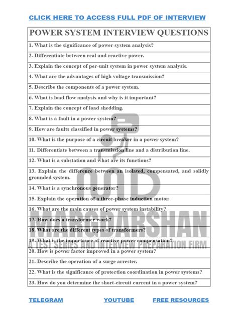 Power System Interview Quesion Pdf Distributed Generation Electrical Substation