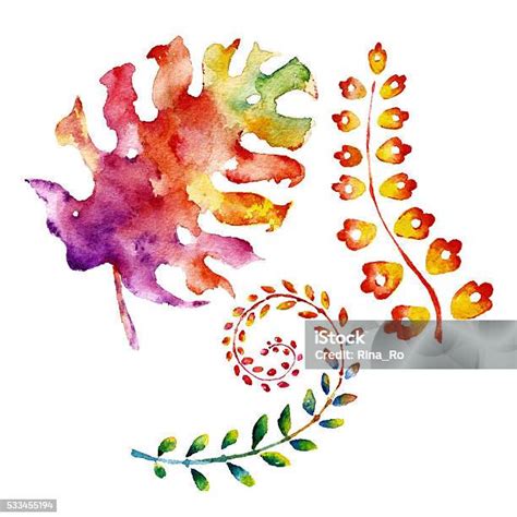 Isolaited 인명별 의 배경 색상화 잎 워터컬러 일러스트레이션 0명에 대한 스톡 벡터 아트 및 기타 이미지 0명