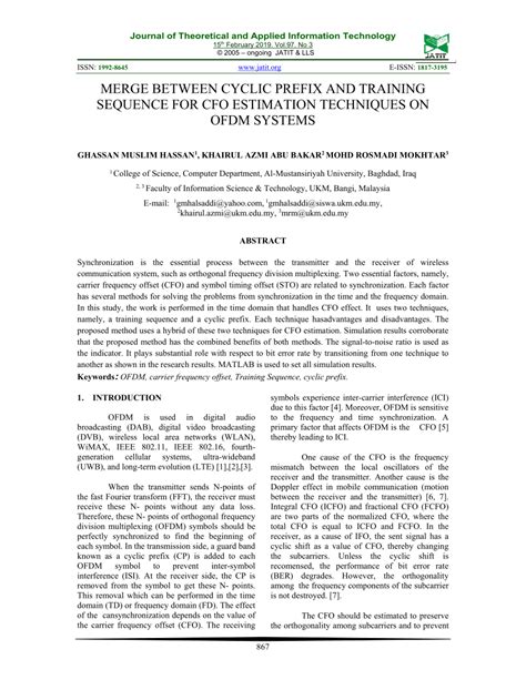 Pdf Merge Between Cyclic Prefix And Training Sequence For Cfo Estimation Techniques On Ofdm